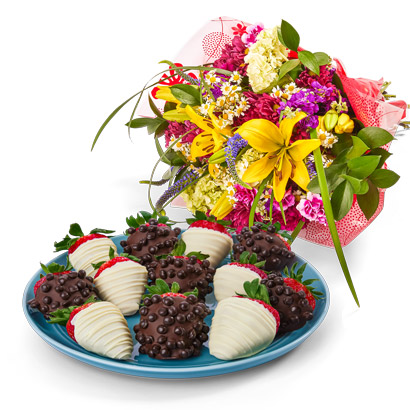 Coffee-Covered Berries & Beautiful Flowers Gift Bundle | Edible ...